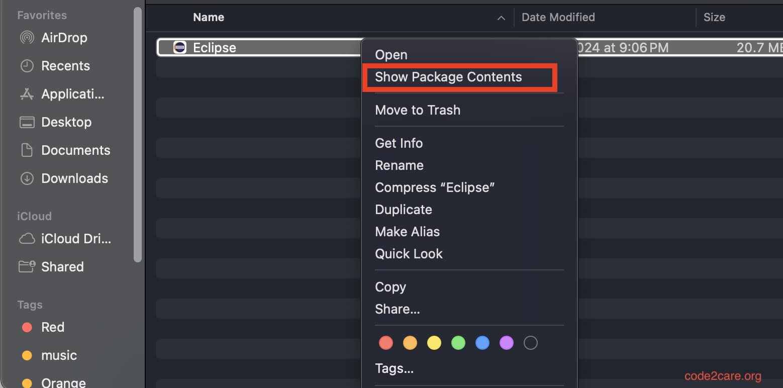 Locating eclipse.ini file in Eclipse on macOS | Code2care
